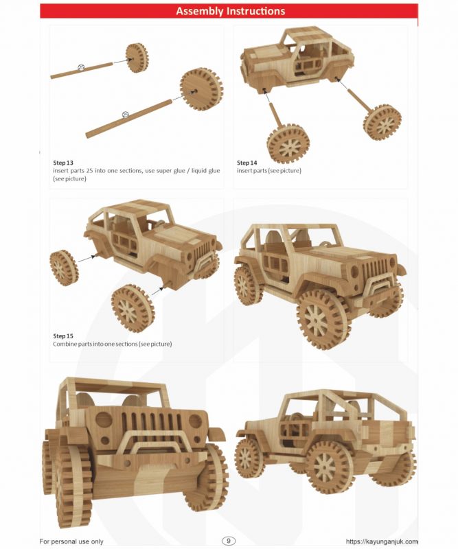 Jeep Wrangler Trailcat Wooden toy plans - Kayu Nganjuk