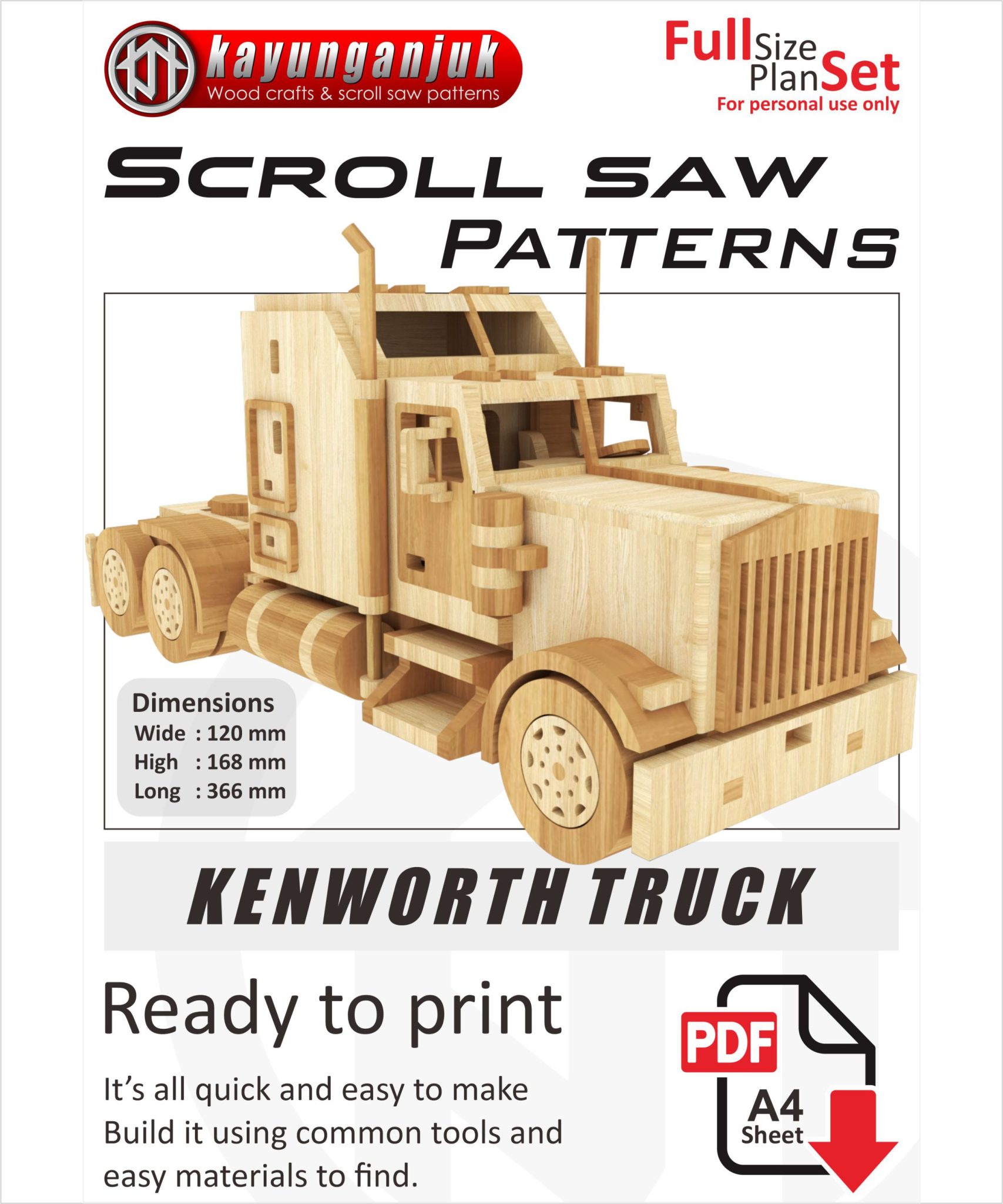 Kenworth Truck Wooden toy plans PDF DOWNLOAD