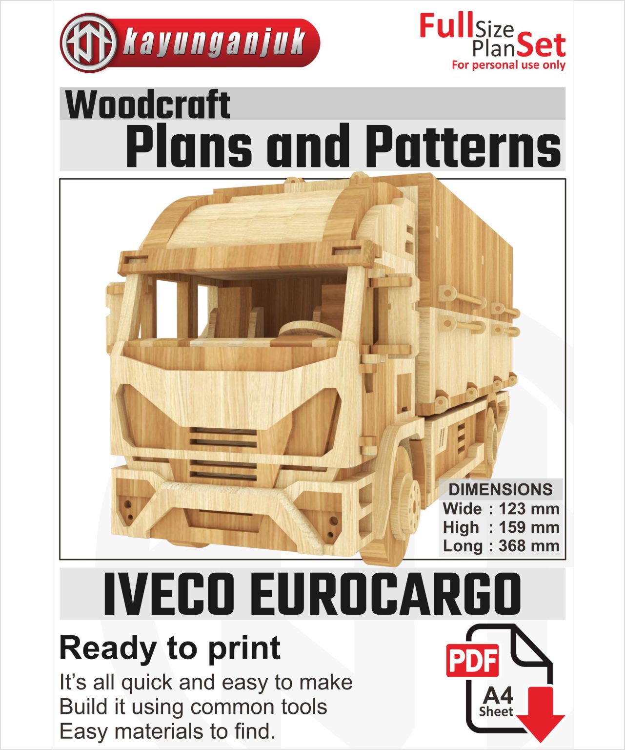 Iveco Eurocargo Wingbox Truck Wooden toy plans download PDF