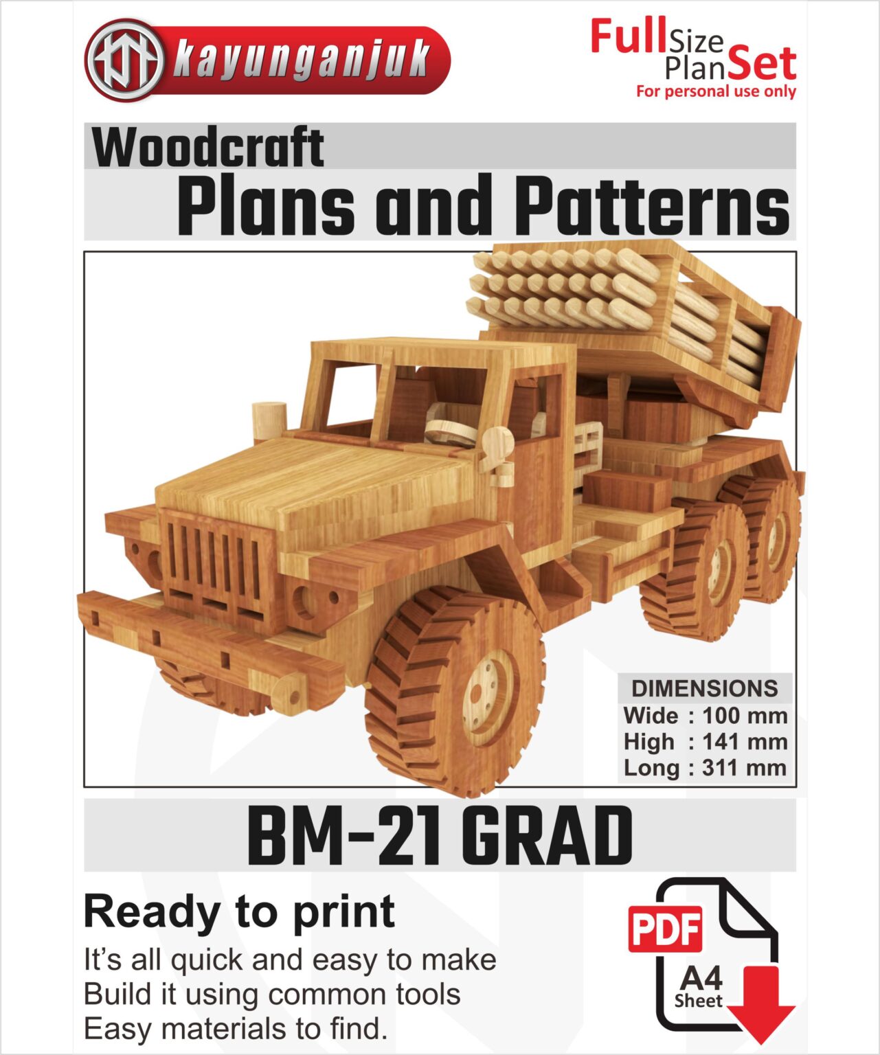 BM-21 GRAD Military Truck Wooden toy plans download PDF