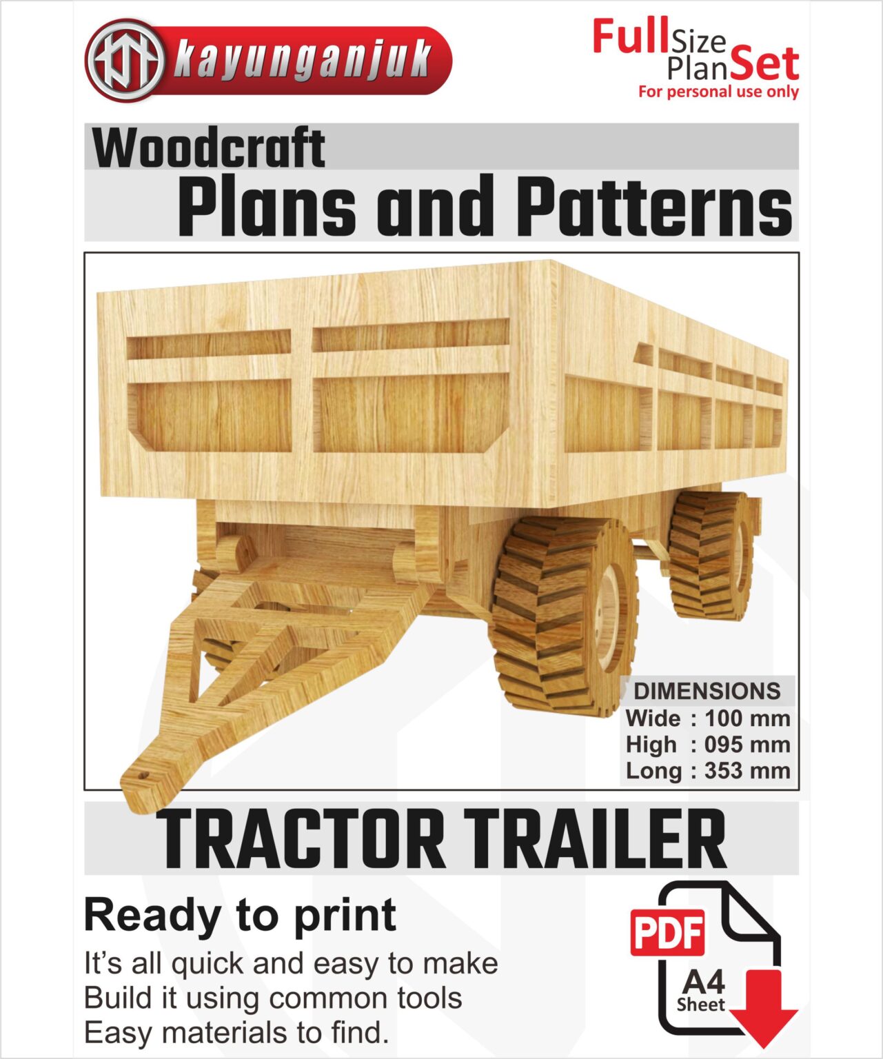 Tractor and Trailer Wooden toy plans download PDF