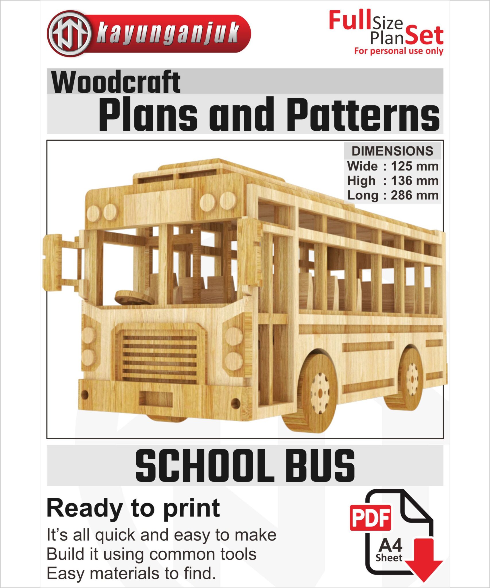 School Bus Wooden toy plans download