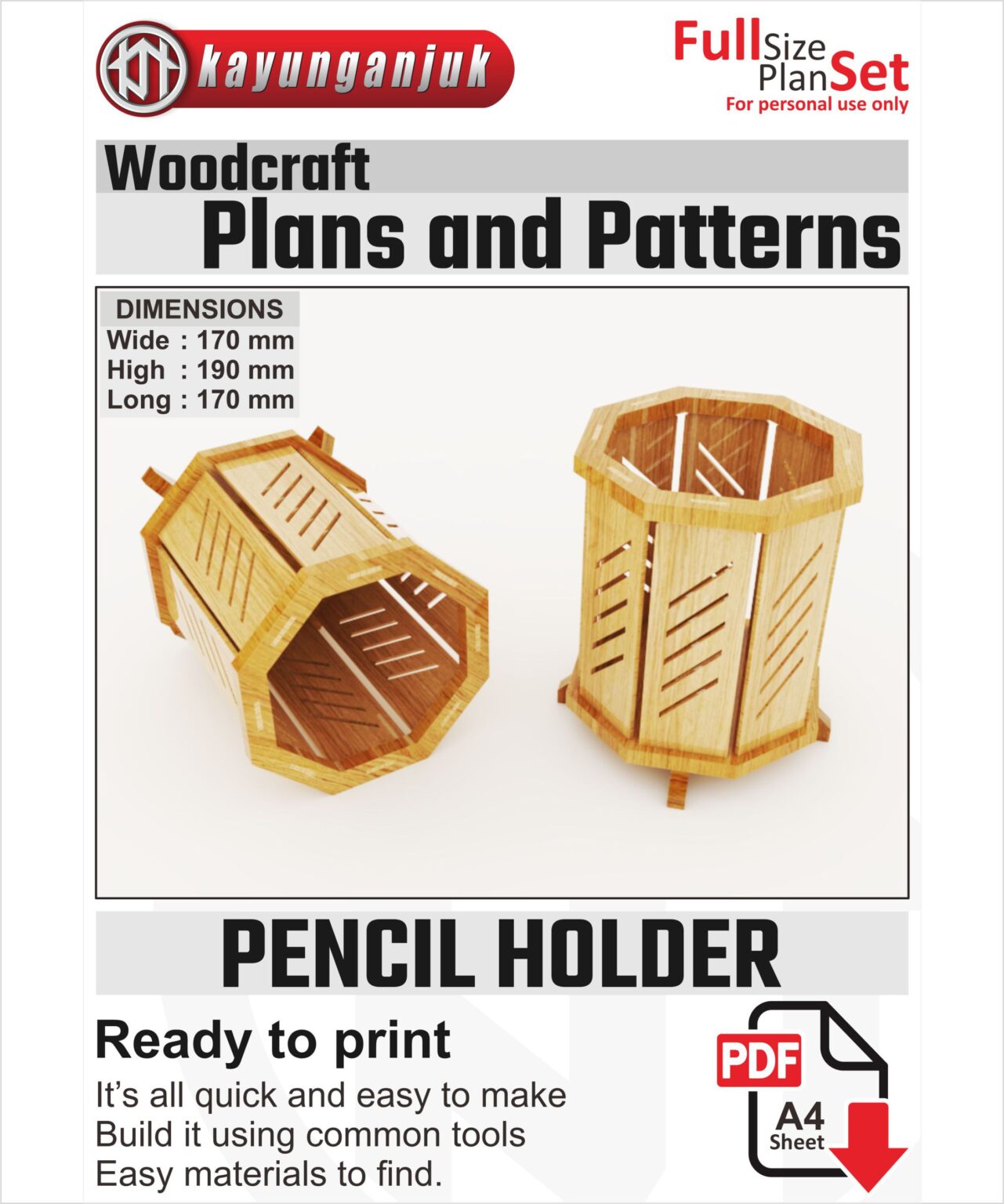 Pencil Holder Scroll saw pattern download PDF