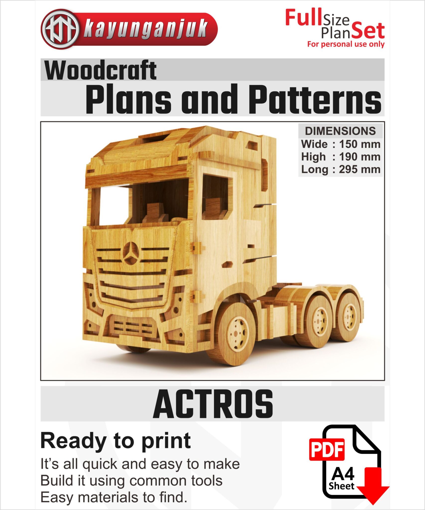 Mercedes Benz Actros Wooden toy truck plans and patterns download PDF